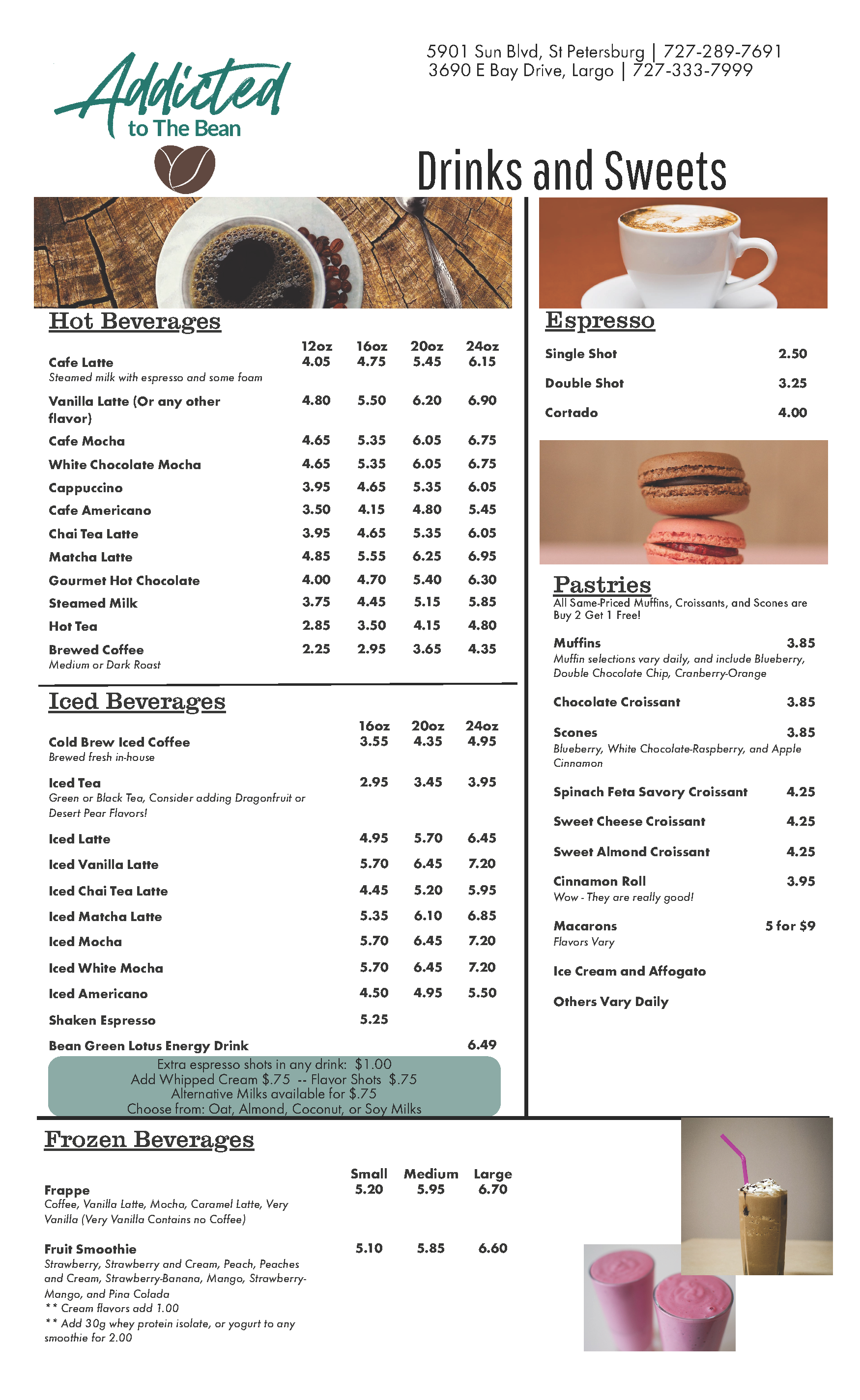 Menu – Addicted to The Bean